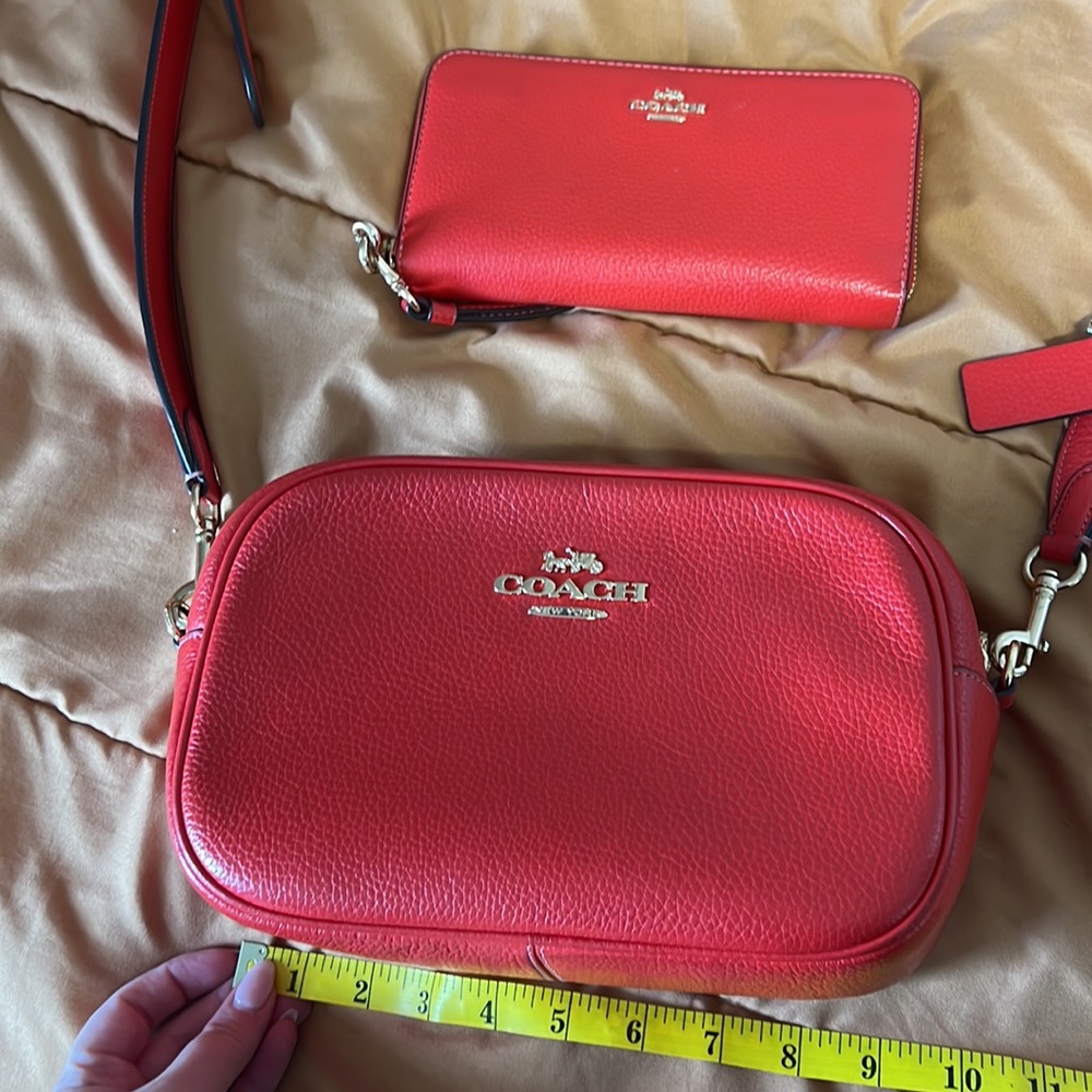 Coach Red Pebbled Leather Crossbody Bag & Wristlet - Gem